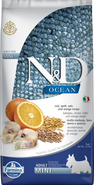 FARMINA N&D Ocean dog codfish, spelt, oats, orange Adult Mini 2,5 kg ...
