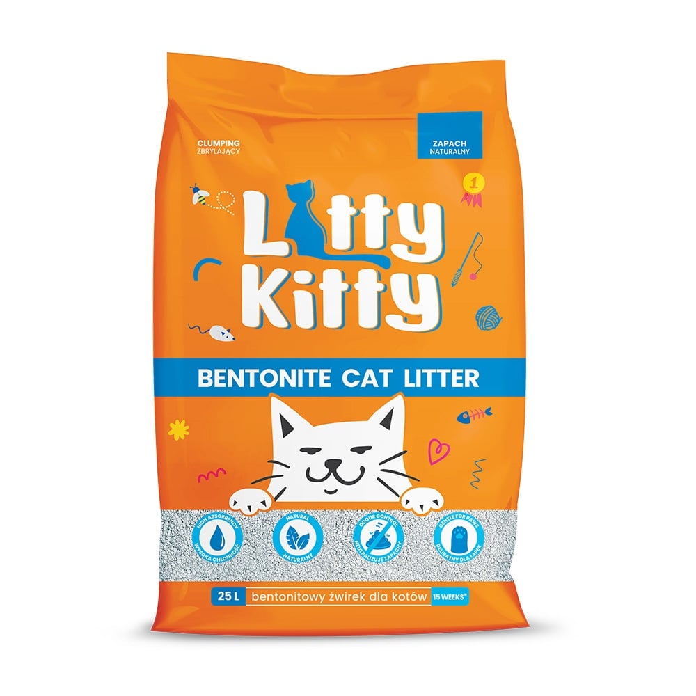 LITTY KITTY Bentonite Natūralus bentonito kraikas 25 l (20 kg) parduotuvėje Fera.lt mažiausios ...