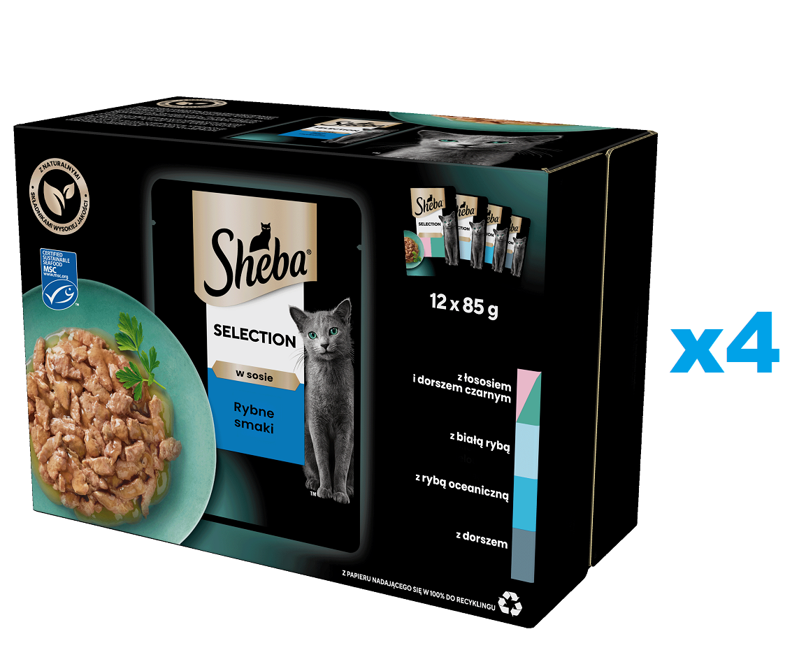 SHEBA Selection "Fish Flavours" paketėliai 48x85 g drėgno visaverčio ...