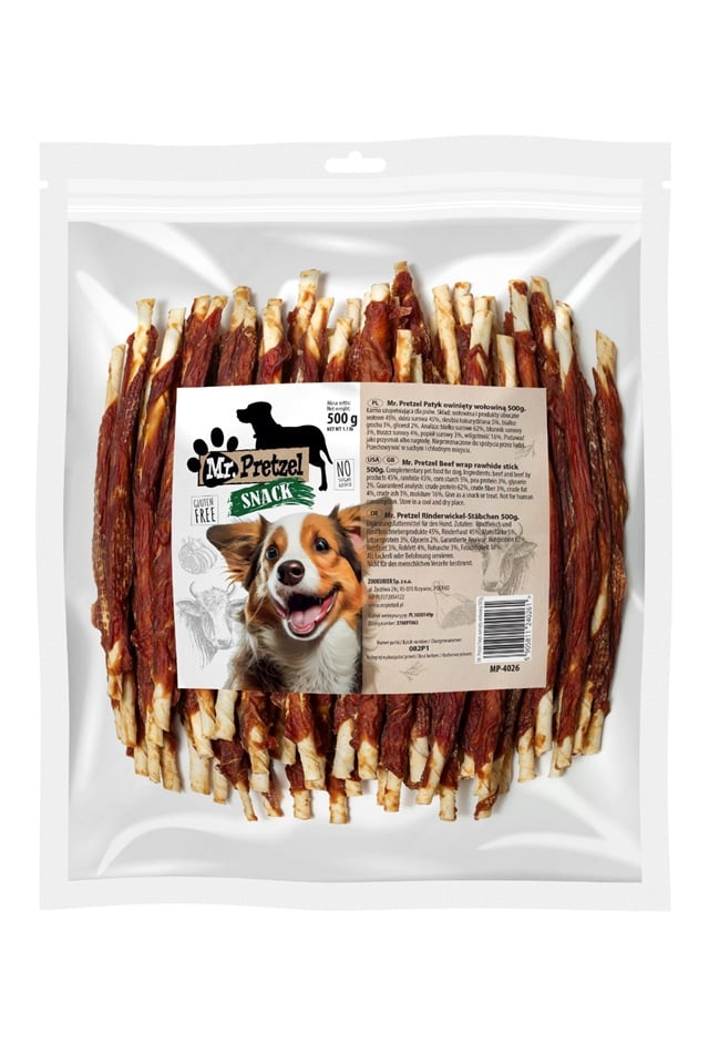 MR. PRETZEL Mėsos apvyniotas pagaliukas 500 g skanėstas šunims ...